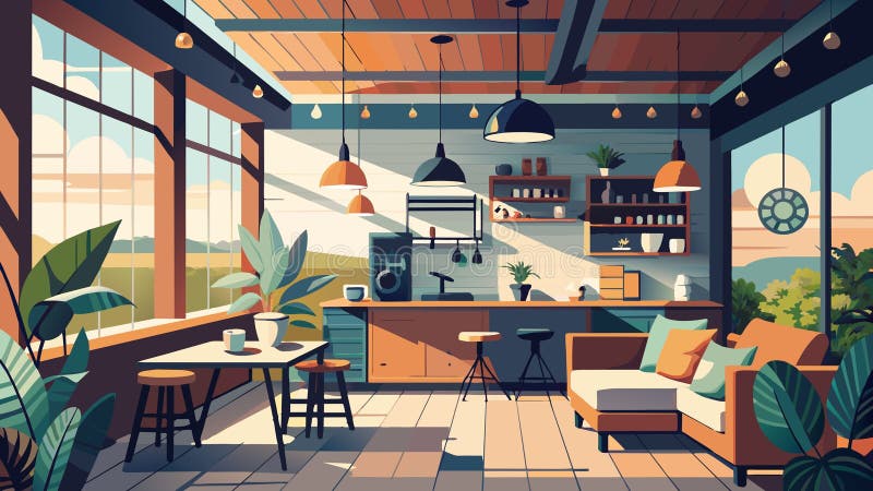 Modern Cozy Coffee Shop Interior with Trendy Decor Stock Image ...