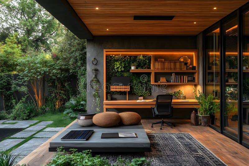 Modern Cozy Home Office with Organic Textures, Greenery, Eco Design ...
