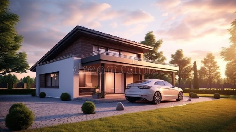 Modern Cozy House by the River. Generative Ai Stock Illustration ...