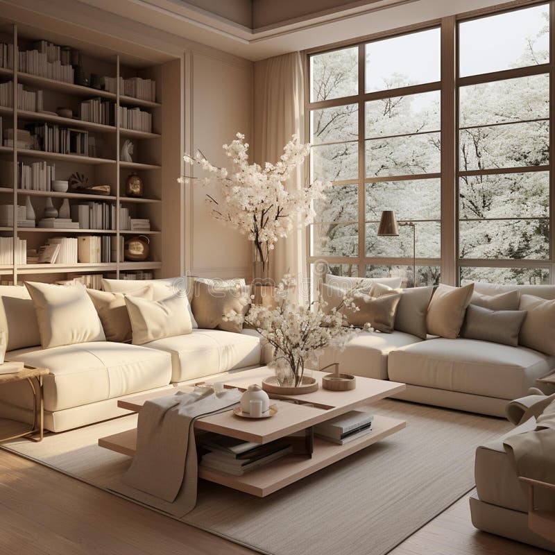 Modern Cozy Living Room Interior in Light Colors, AI-generated. Stock ...