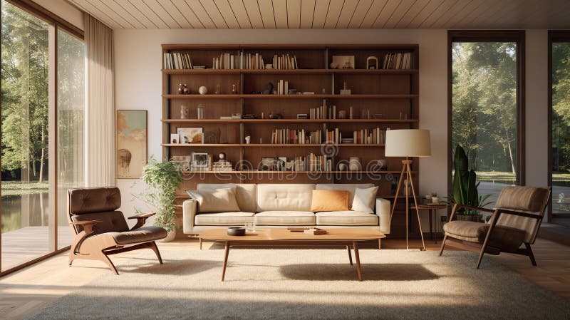 Modern Cozy Living Room. Mid-century Style Stock Photo - Image of ...