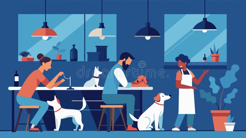 Modern Cozy Pet-Friendly Cafe Interior with Customers and Dogs Stock ...
