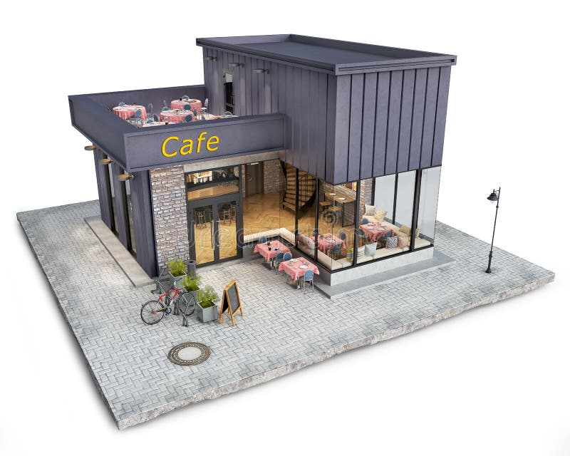 Modern Cozy Small Cafe on a Piece of the Ground Stock Illustration ...