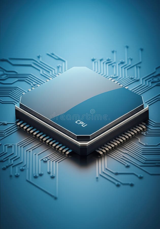 Modern CPU Chip on a Blue Circuit Board Background Stock Image - Image ...