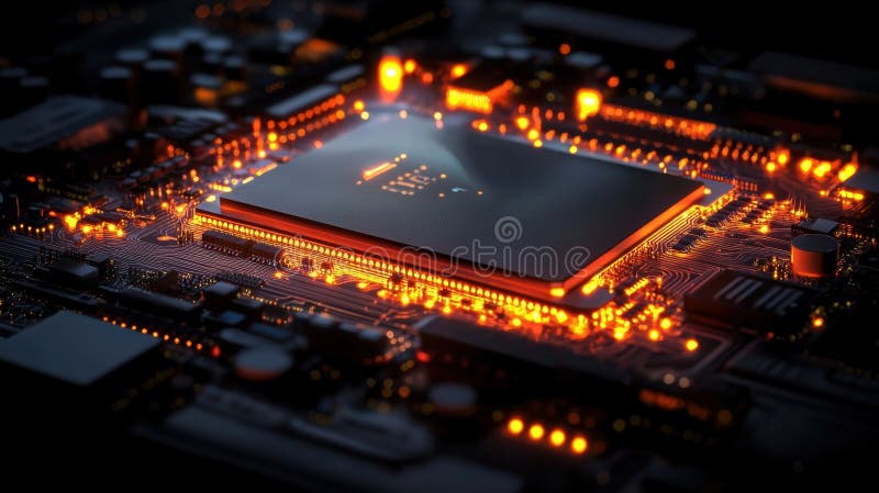 Modern Cpu Performing Complex Calculations with Orange Lights ...