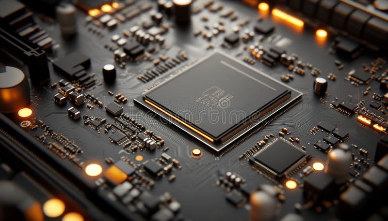 Modern CPU Processor Microchip on Motherboard Circuit Board ...