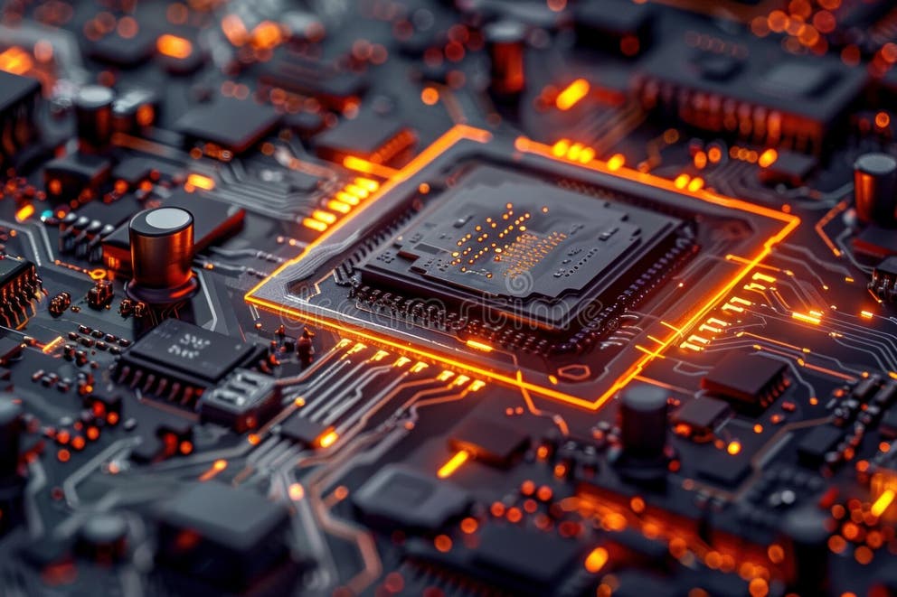 Modern Cpu Processor Performing Operations with Orange Lights Stock ...