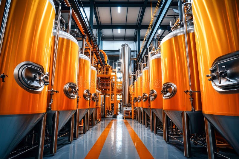 A Modern Craft Brewery Features Sleek Stainless Tanks and Vibrant ...