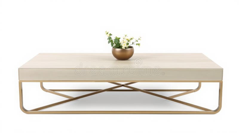 Modern Cream Coffee Table with Gold Geometric Base and Minimalist ...