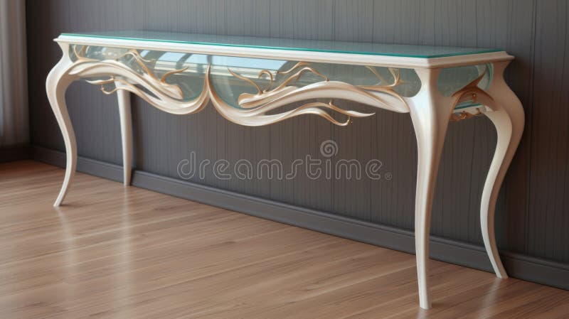 Modern Cream Console Table with White and Gold Octopus Design Stock ...