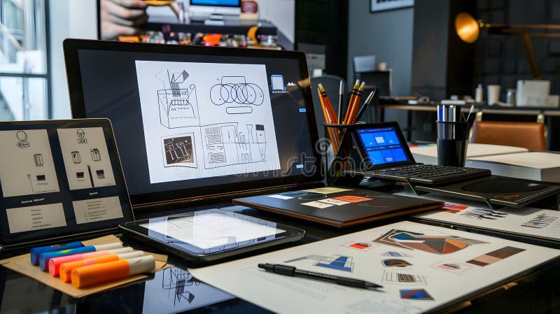 Creative Agency Workspace Setup with Graphic Tablets Stock Image ...