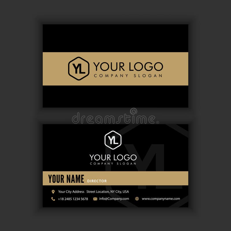 Modern Creative and Clean Business Card Template with Gold Dark Color ...