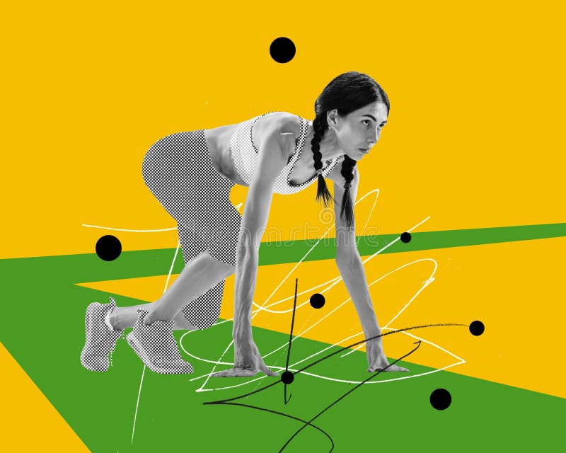 Modern Creative Design. Contemporary Art. Young Woman, Sprinter ...