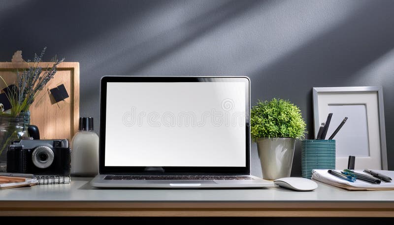 Modern Creative Designer Desktop with Laptop and Reflections ...