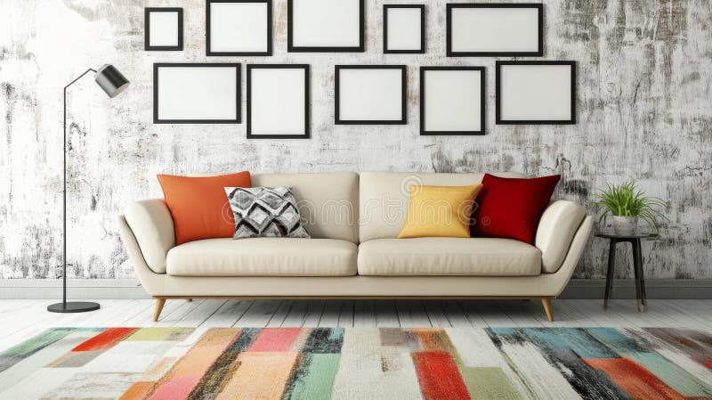 Modern Creative Living Room Design with a Stylish Sofa and Decorative ...