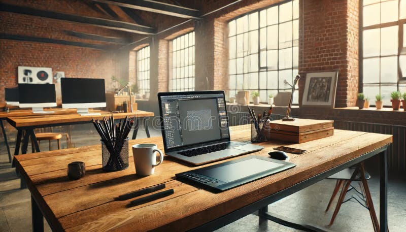 Modern Creative Office Space with Digital Tools and Sunlit Windows ...