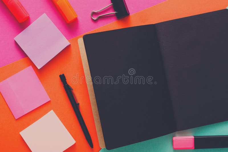 Modern Creative Work Space with Stylish Black Notepad Stock Photo ...