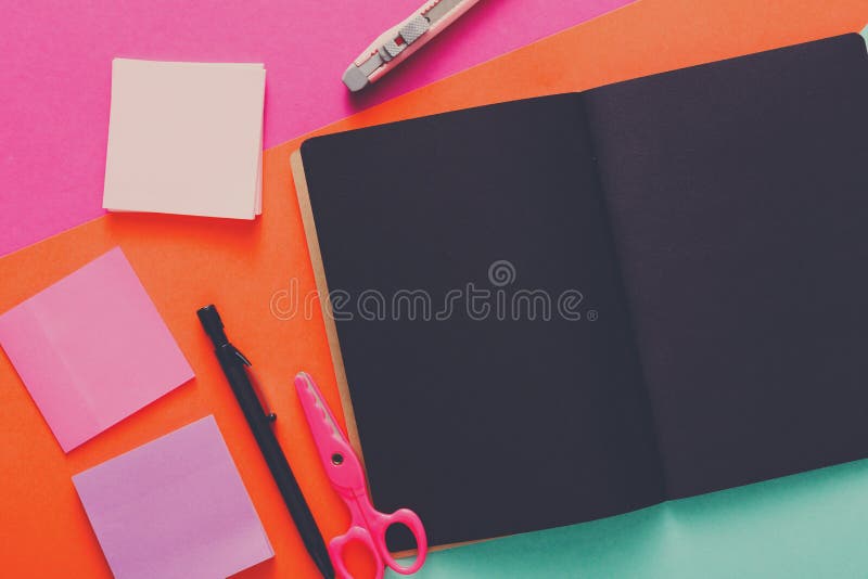 Modern Creative Work Space with Stylish Black Notepad Stock Photo ...