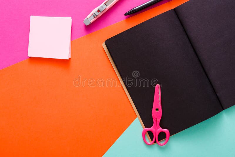 Modern Creative Work Space with Stylish Black Notepad Stock Photo ...