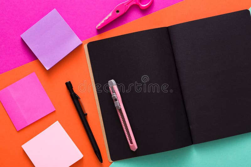 Modern Creative Work Space with Stylish Black Notepad Stock Image ...