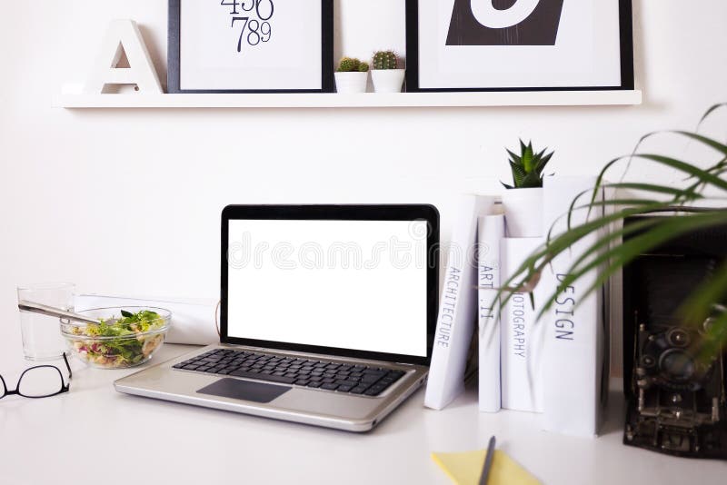 Modern creative workspace. stock photo. Image of book - 49836224