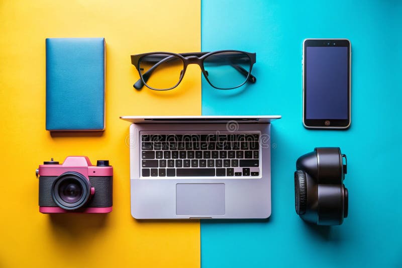 Modern Creative Workspace a Flat Lay Showcase of Essential Technology ...