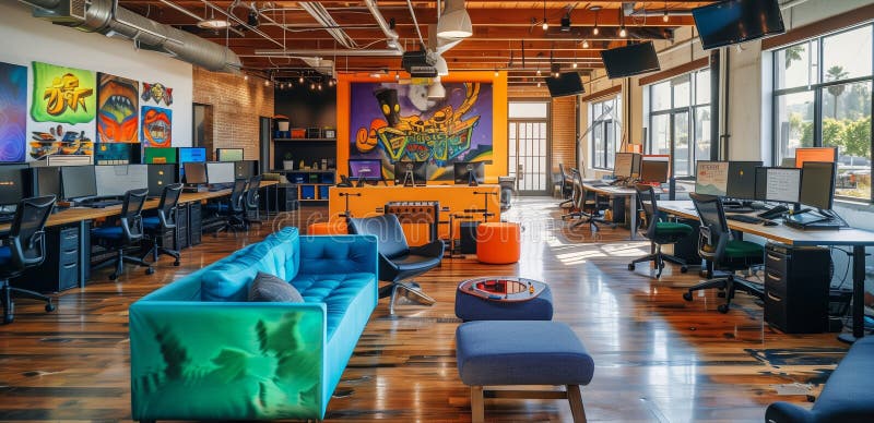 Modern Creative Workspace Interior with Colorful Artwork and ...