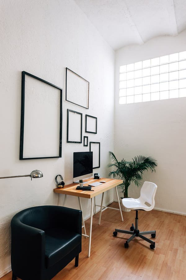 Modern creative workspace. stock photo. Image of armchair - 48986718