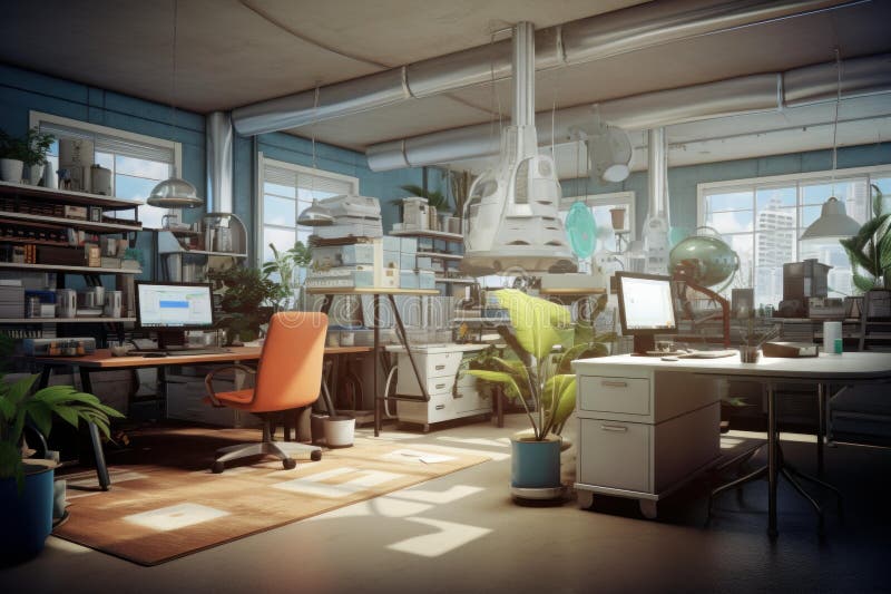 Modern Creative Workspace with Tech and Decor Stock Illustration ...