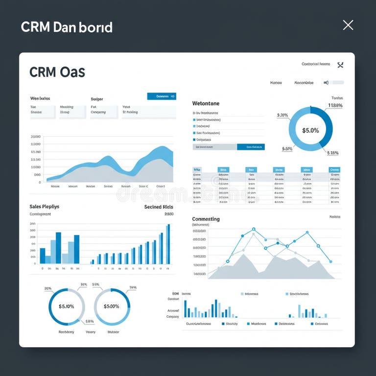 Modern CRM Dashboard with Various Data Visualizations. Includes Line and Bar Stock Illustration ...