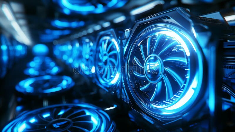 A Modern Cryptocurrency Mining Setup with Multiple Cooling Fans in a ...