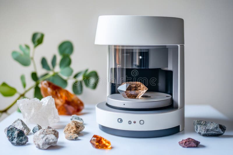 A Modern Crystal Analysis Machine Elegantly Displays Various Gemstones ...