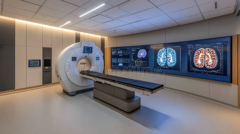 Modern CT Scan Room with Brain Imaging Display Stock Illustration ...