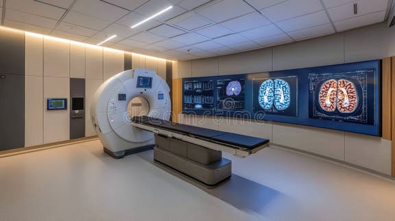 Modern CT Scan Room with Brain Imaging Display Stock Illustration ...