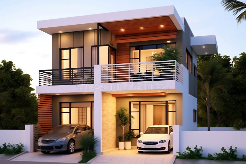 Modern Cube House in Summer with Blue Sky Stock Illustration ...