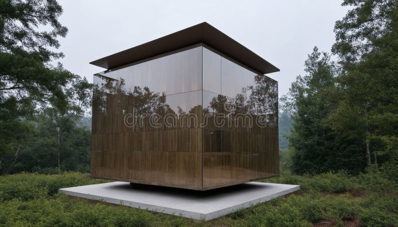 Modern Cube-shaped Building with Reflective Glass Walls Surrounded by ...