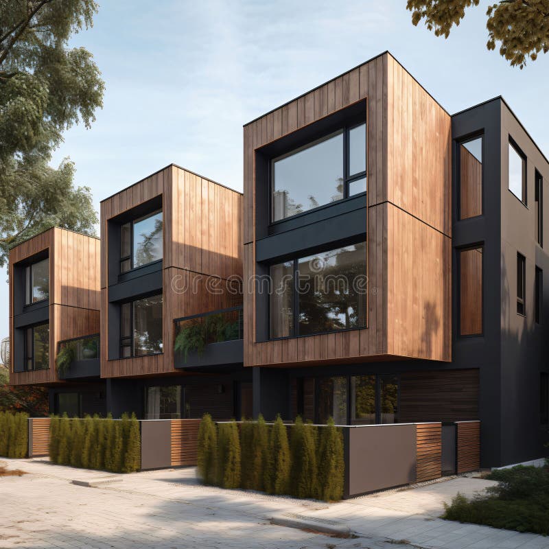 Modern Cubic Modular Private Brown Townhouses Stock Illustration ...