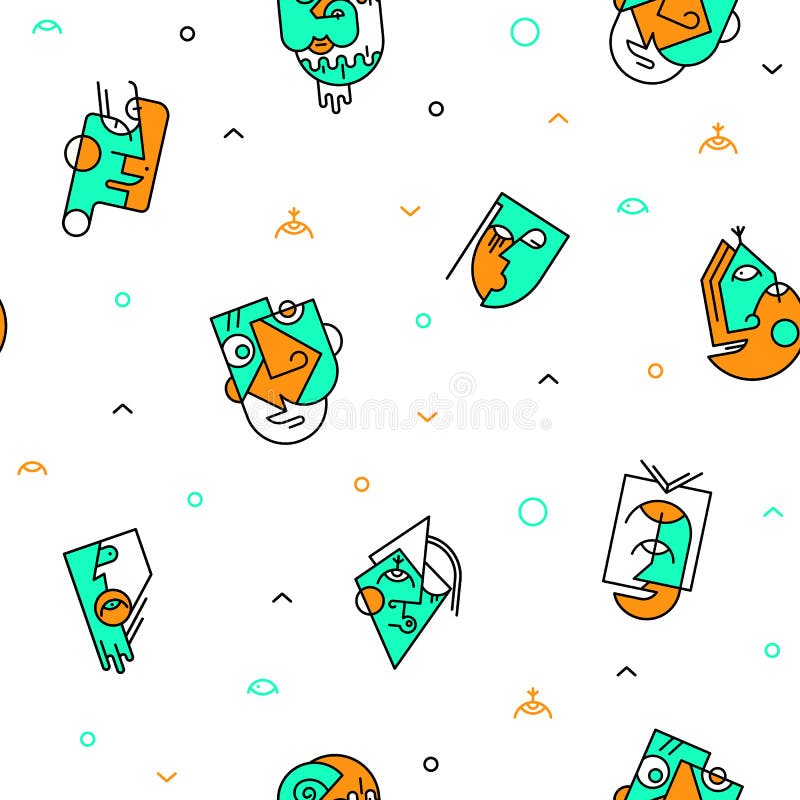 Modern Cubism Surreal Faces on Seamless Pattern Stock Vector ...
