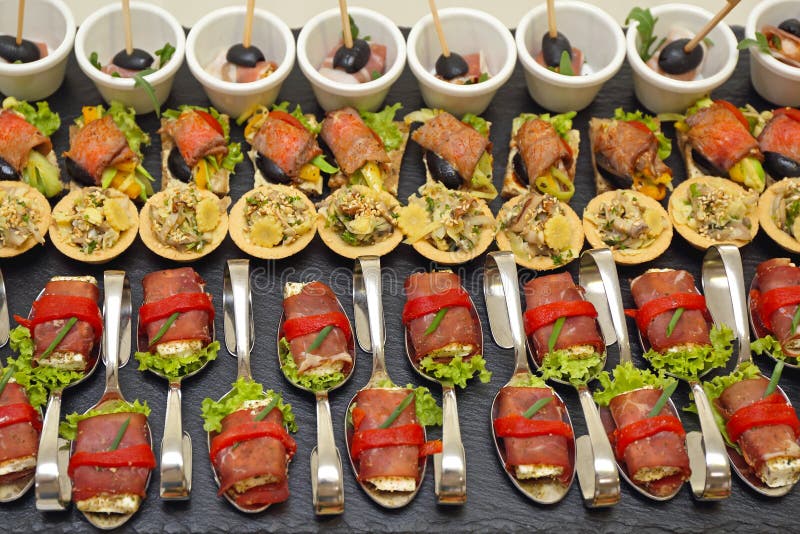 Modern canapes stock photo. Image of catering, olive - 17993974