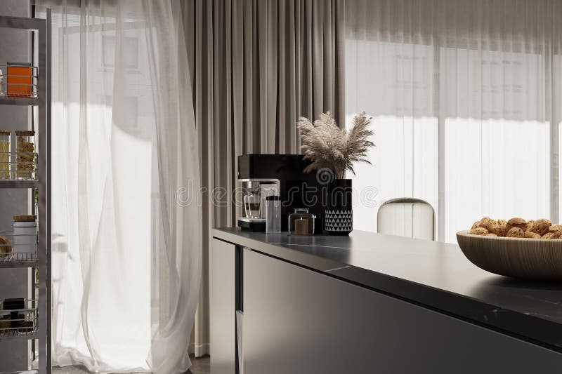 Modern Culinary Oasis Organized Utensils, Counter Table Next To a Large ...