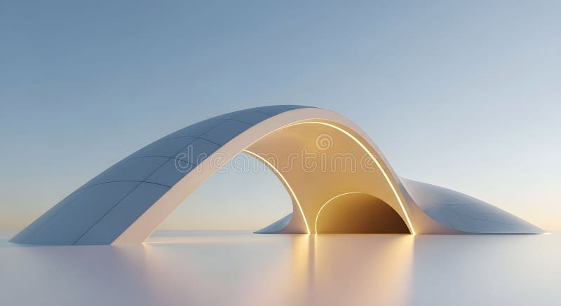 Modern Curved Architectural Archway with Soft Light and Reflective ...