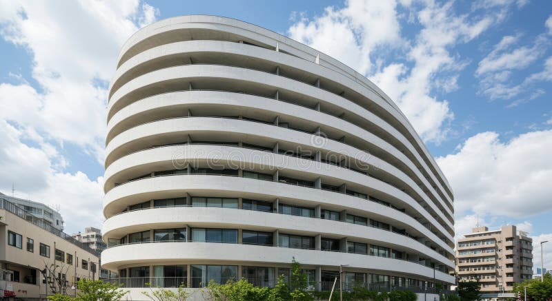 Modern Curved Architecture Against Blue Sky with White Clouds in Urban ...