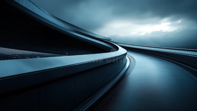 Modern, Curved Bridge at Dusk Stock Illustration - Illustration of ...