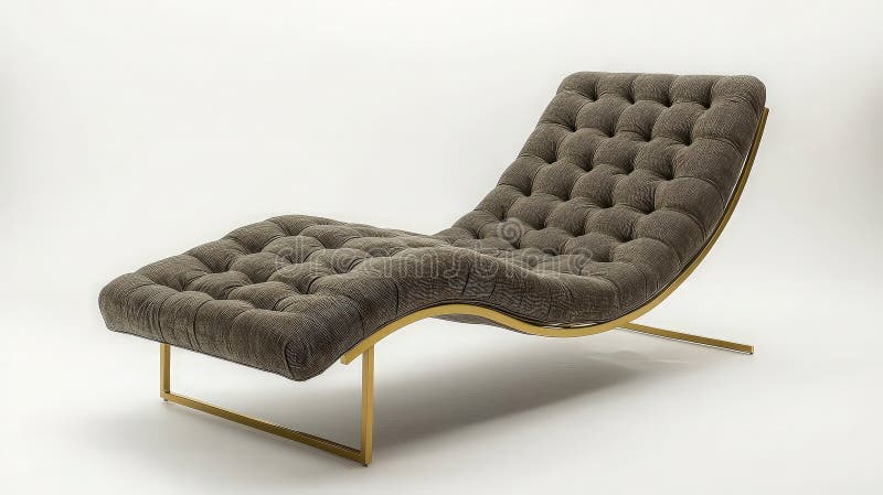 A Modern, Curved Chaise Lounge with Tufted Upholstery and a Gold Metal ...