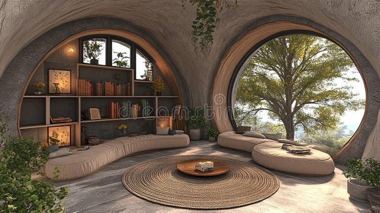 Modern, Curved, Concrete Reading Nook with Large Windows Stock ...