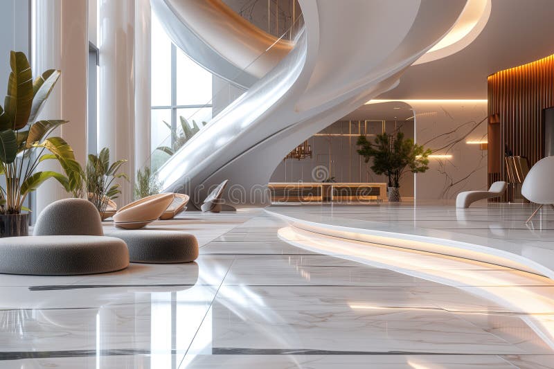 Modern Curved Interior Architecture Decoration for Hotel Lobby with ...