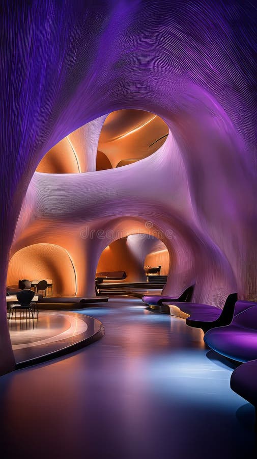 Modern Curved Seating in a Minimalist Interior Features Orange Hues ...