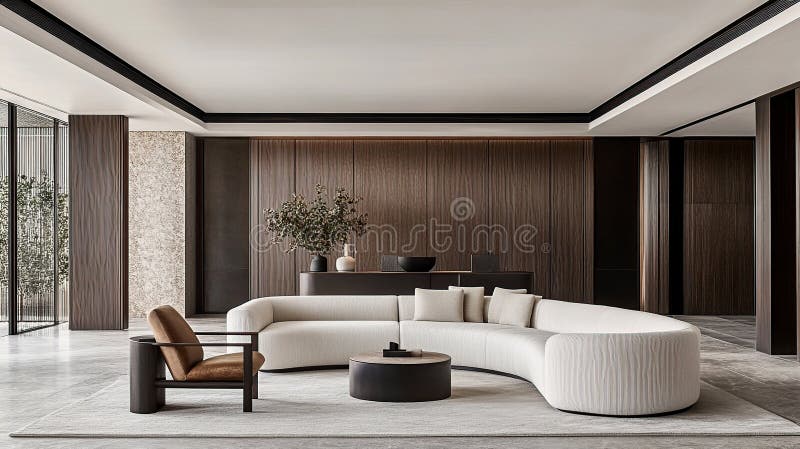 Modern Curved Sofa in Luxury Lobby, City View Stock Photo - Image of ...