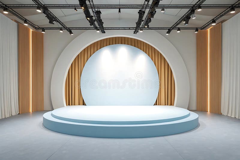 Modern Curved Stage with Spotlights and Curtains. Stock Illustration ...
