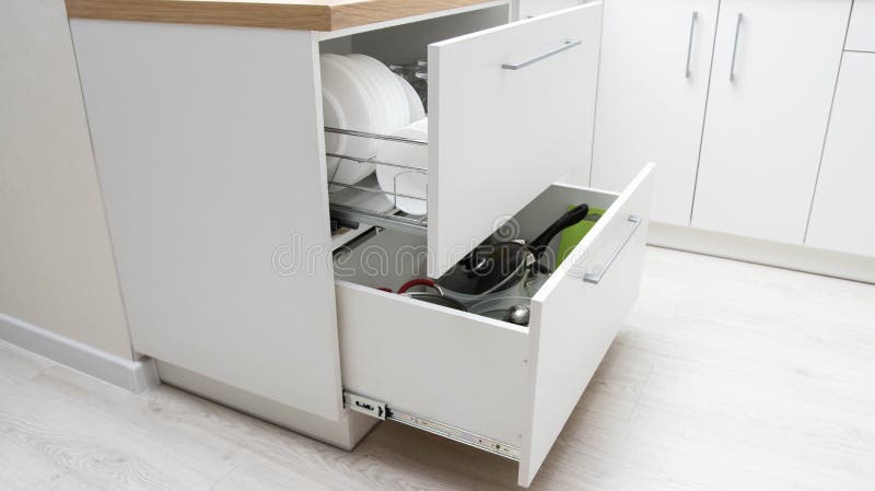 Modern Custom Kitchen with Drawers for Utensils. Accessories in the ...